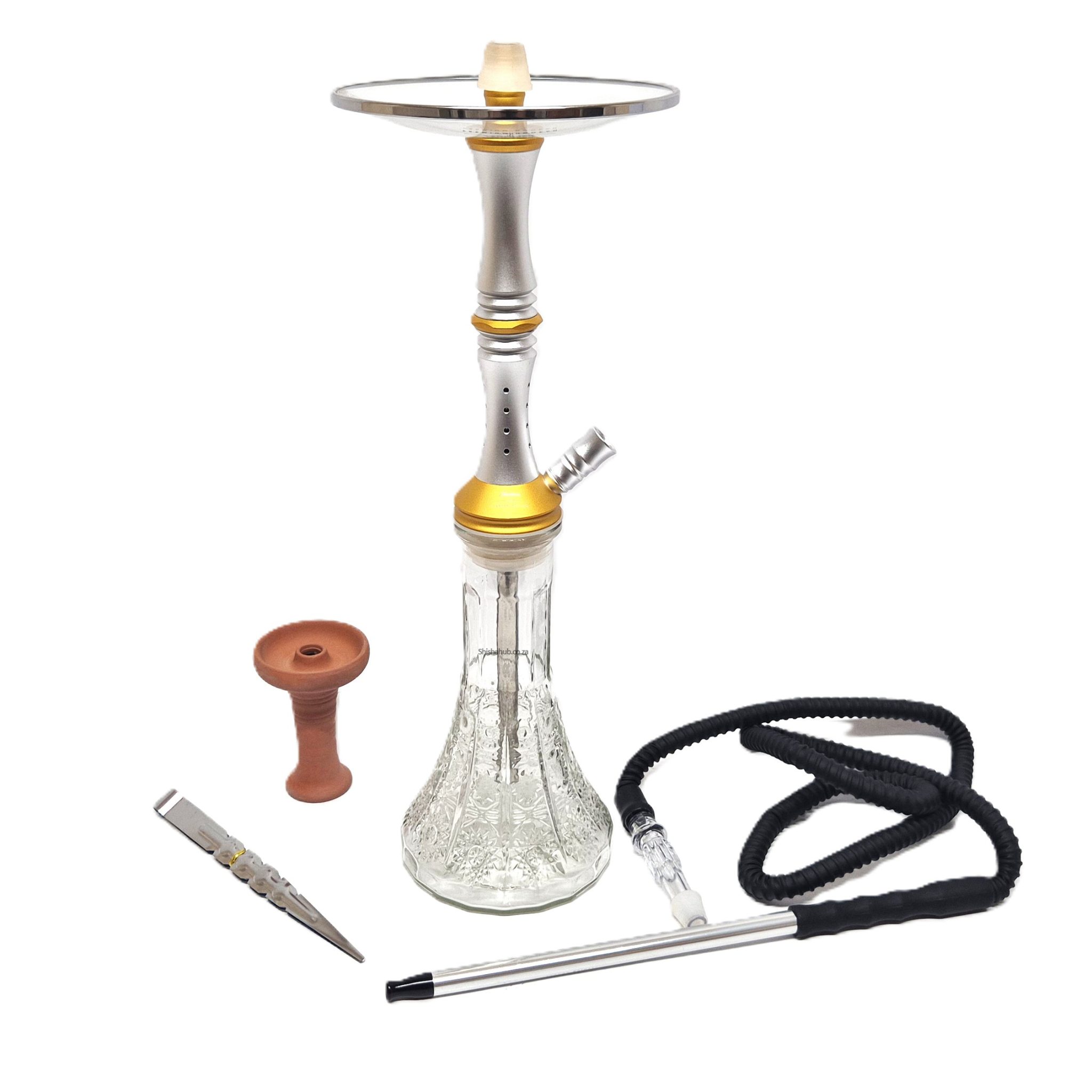 Amaren Premium Gold & Silver Hookah Pipe + FREE Tongs And Bowl - Shisha Hub